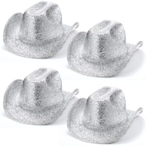 breathffy 4 pcs silver cowboy hat felt western cowgirl hat with wide brim classic disco cowboy hat for women and men