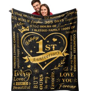 amonee-yl 1 year wedding anniversary blanket 50"x60", 1 year anniversary romantic gifts for him/her, 1st anniversary wedding gifts for husband/wife, wedding gifts for couples one year anniversary