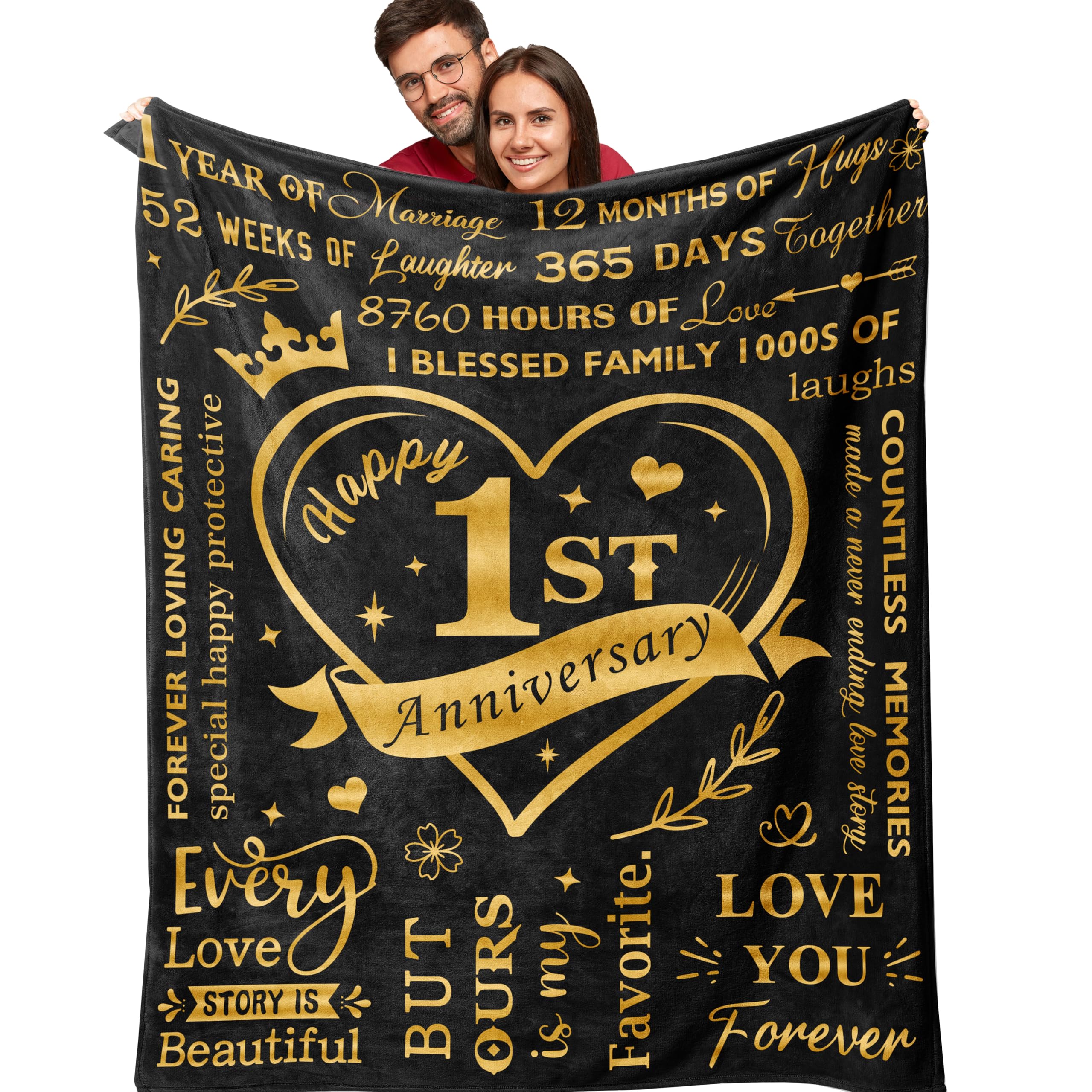 Amonee-YL 1 Year Wedding Anniversary Blanket 50"X60", 1 Year Anniversary Romantic Gifts for Him/Her, 1st Anniversary Wedding Gifts for Husband/Wife, Wedding Gifts for Couples One Year Anniversary