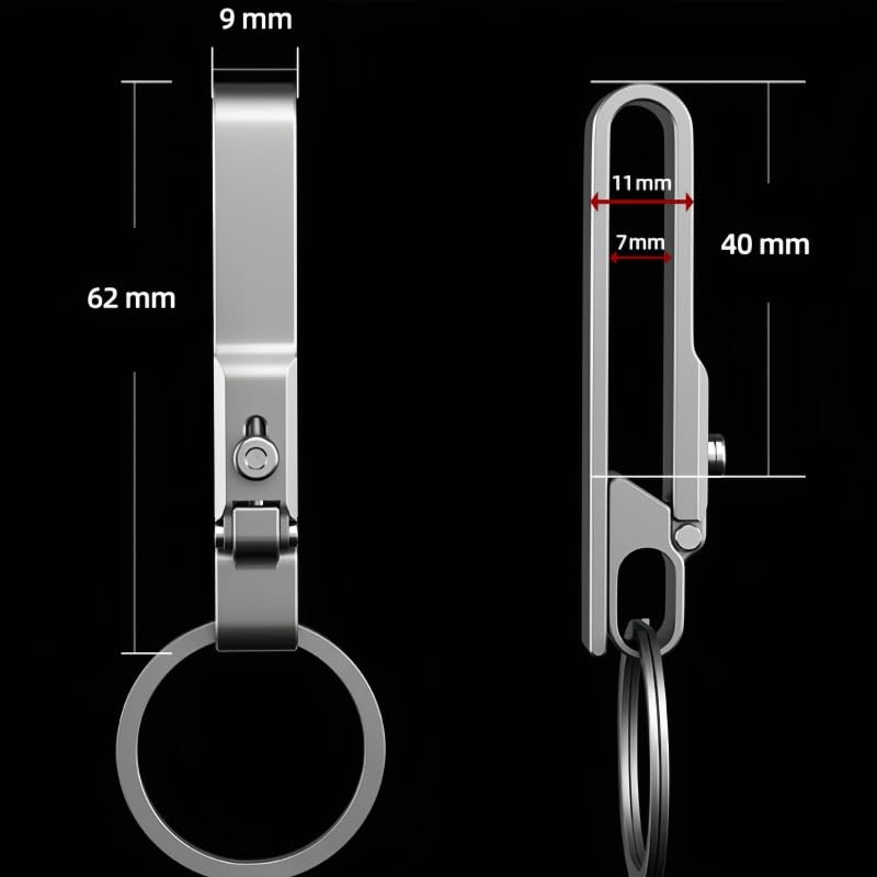 Mortise Lock Design Titanium Key Belt Clip Keychain Clip Belt Loop Key Chain Holder Key Hook for Pants Purse Belt Key Clasp With One Ti ring (Patented)