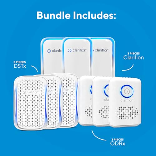 Clarifion Air Ionizer (3 Pack), Clarifion DSTx Portable Air Purifier (3 Pack) and Clarifion ODRx UV-C Light Sanitizer (3 Pack) Bundle