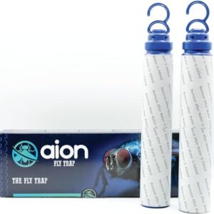 Aion Outdoor Fly Traps with Natural Bait Attractant and Hanging Hooks for Trapping Fruit and Horse Flies, Gnats, and Flying Insects or Bugs, Patio, Camping, and Backyard Disposable Catchers, 2 Pack