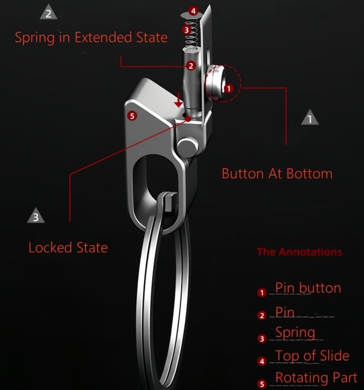 Mortise Lock Design Titanium Key Belt Clip Keychain Clip Belt Loop Key Chain Holder Key Hook for Pants Purse Belt Key Clasp With One Ti ring (Patented)