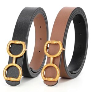 TRIWORKS Reversible Leather Belt for Women, Fashion Ladies Belt for Jeans Pants Dress Width:0.9", A-Black/Brown