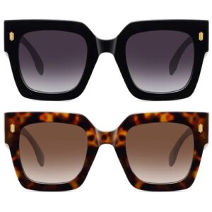 storycoast retro square sunglasses for women men trendy oversized sunnies big shades black/leopard