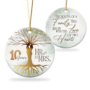 amostore 10 years anniversary mr and mrs gifts for couple, 10th wedding anniversay present for parents, husband, wife, her, him, friend, 10th wedding anniversary ornament gift