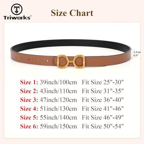 TRIWORKS Reversible Leather Belt for Women, Fashion Ladies Belt for Jeans Pants Dress Width:0.9", A-Black/Brown