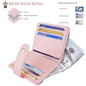 Slim Bifold Wallet RFID Credit Card Wallet Small Cute Card Holder for Women, Pink Flowers