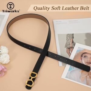 TRIWORKS Reversible Leather Belt for Women, Fashion Ladies Belt for Jeans Pants Dress Width:0.9", A-Black/Brown