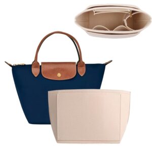 smart dk purse organizer insert for longchamp le pliage handbag insert (beige, l/11 * 6.69 * 9.84in)