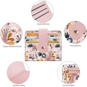 Slim Bifold Wallet RFID Credit Card Wallet Small Cute Card Holder for Women, Pink Flowers