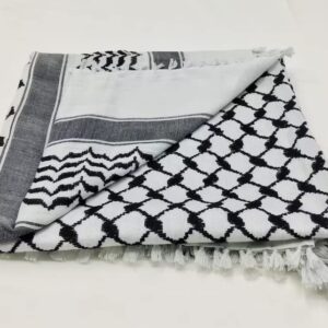 Shahadah Palestine scarf, Keffiyeh, Arafat Hatta, wide with tassels, Shemagh Keffiyeh Arab houndstooth100% Cotton Unisex Scarves (White black)