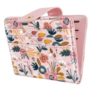 slim bifold wallet rfid credit card wallet small cute card holder for women, pink flowers