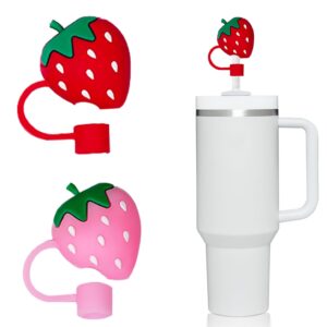 WELTAZ 2 Pack Strawberries Straw Covers Cap Compatible with Stanley 14oz&20oz&30oz&40oz Tumbler,Food Grade Silicone Cute Straw Topper, Straw Protectors For 10mm Straw