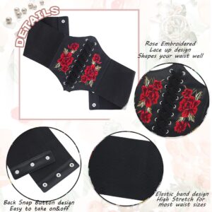 Urieo Elastic Rose Embroidered Lace-up Corset Belt Stretchy Tied Black Waspie Belts Wide Halloween Party Dress Cincher Waist Belt for Women