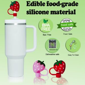 WELTAZ 2 Pack Strawberries Straw Covers Cap Compatible with Stanley 14oz&20oz&30oz&40oz Tumbler,Food Grade Silicone Cute Straw Topper, Straw Protectors For 10mm Straw