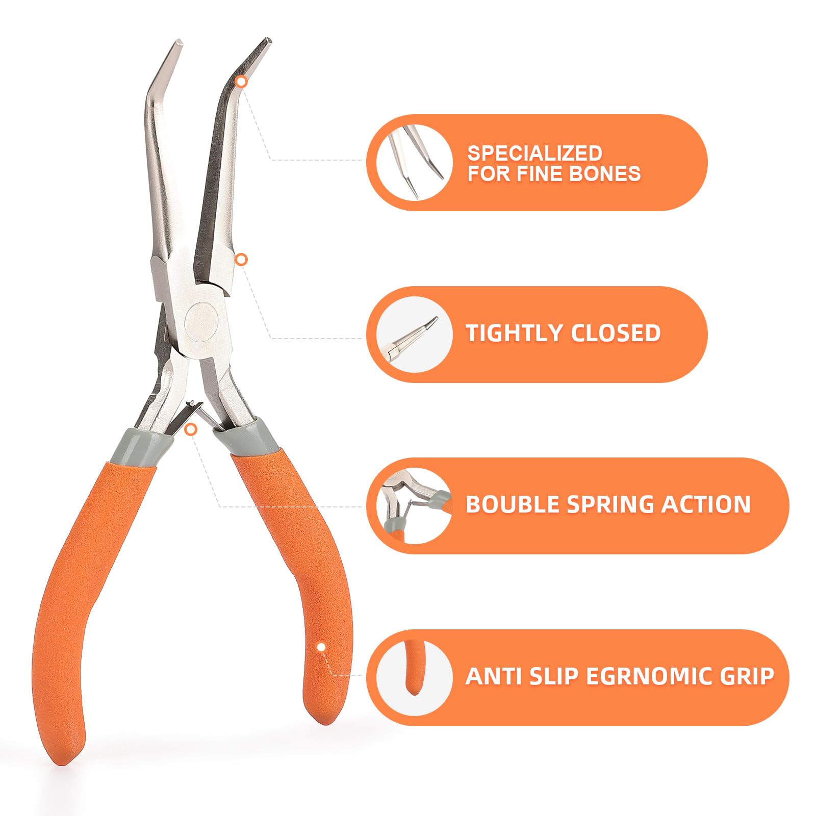 SIDAZON Fish Bone Pliers/Tweezers 6 Inches Bent nose pliers Curved Stainless Steel With Non-Slip Grip