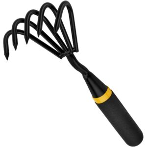 garden rake - kemaier stainless steel hand cultivator for heavy-duty soil loosening, planting, and weed removal