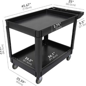 Service Cart 2-Shelf, 500 lbs Capacity, Storage Handle, for Warehouse/Garage/Cleaning/Manufacturing, 45"X25"