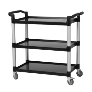 utility carts with brake wheel, heavy duty 360lbs capacity rolling service cart, 3-tier restaurant food cart with hammer for office, warehouse, garage