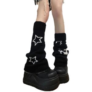 bxcnckd gothic skull print two side wear knitted leg warmers socks y2k star punk girls japanese kawaii streetwear leg cover (one size,star skull)