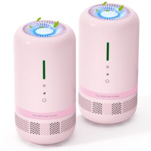 vendfo air purifiers for home, 2 pack h13 hepa air purifier for room up to 960ft², 360° outlet, 99.97% particle capture for dust, smoker, type-c charging, included adapter, vf04, pink