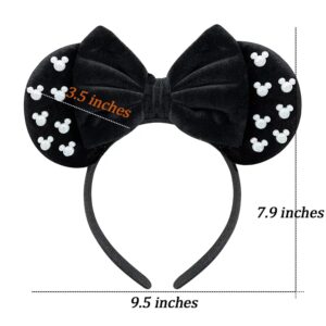 Trnerm Large Size Mouse Ears Headband for Women in Black Fuzzy Fabric, Plus-size Park Ears Headband for Birthday, Cosplay Party, Christmas, Halloween, Party