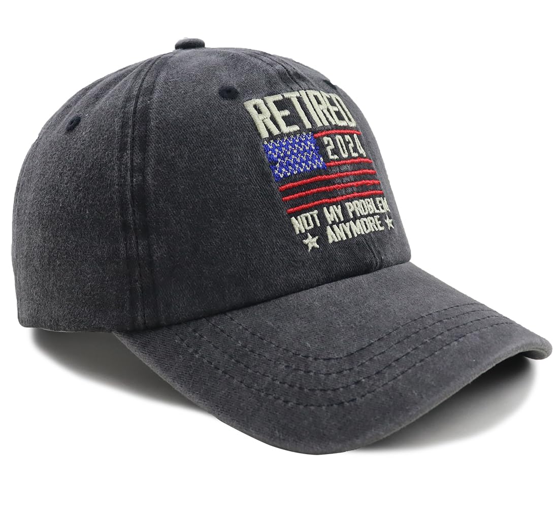 Retirement Gifts for Men Women, Retired 2024 Not My Problem Anymore with American Flag Hat, Happy Retirement Party Decorations Baseball Cap, Birthday Gift for Veterans Dad Mom Grandpa Grandma Friend