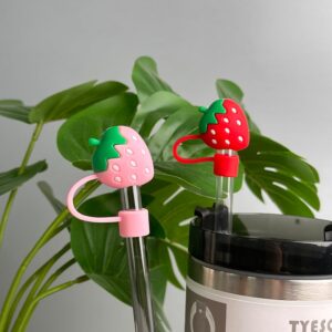 WELTAZ 2 Pack Strawberries Straw Covers Cap Compatible with Stanley 14oz&20oz&30oz&40oz Tumbler,Food Grade Silicone Cute Straw Topper, Straw Protectors For 10mm Straw