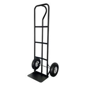 olympia tools 600 lb steel hand truck with p handle and 10" pneumatic wheels for home and office use