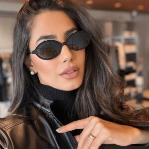 Gleyemor Retro Oval Sunglasses for Women and Men 90s Vintage Style Sunglasses (Black/Grey)