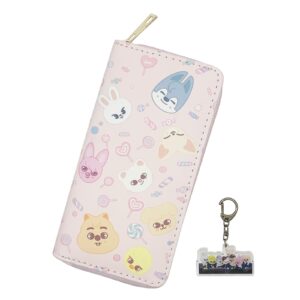 educatgame kpop wallet with bag charm, cute faux leather long wallet/clutch purse, cute stuff/accessories or gift for teen girls,women