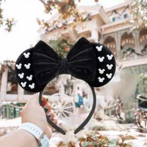 Trnerm Large Size Mouse Ears Headband for Women in Black Fuzzy Fabric, Plus-size Park Ears Headband for Birthday, Cosplay Party, Christmas, Halloween, Party