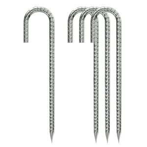 rebar-stakes-12-inch, ground stakes heavy duty j-hook galvanized anti-rust heavy duty ground anchors for garden dog fence chicken coop christmas decorations deer fence 4pcs