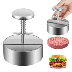 diveken burger press, stainless steel hamburger patty maker, 4.5 inch adjustable burger patty maker, patty making mold for meat, vegetables, beef, bbq barbecue homemade hamburger