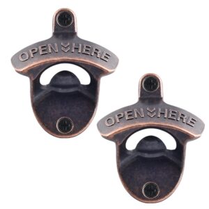 haiicen vintage copper bottle cap opener wall mount, retro beer bottle opener with screws for homes kitchen (pack of 2)