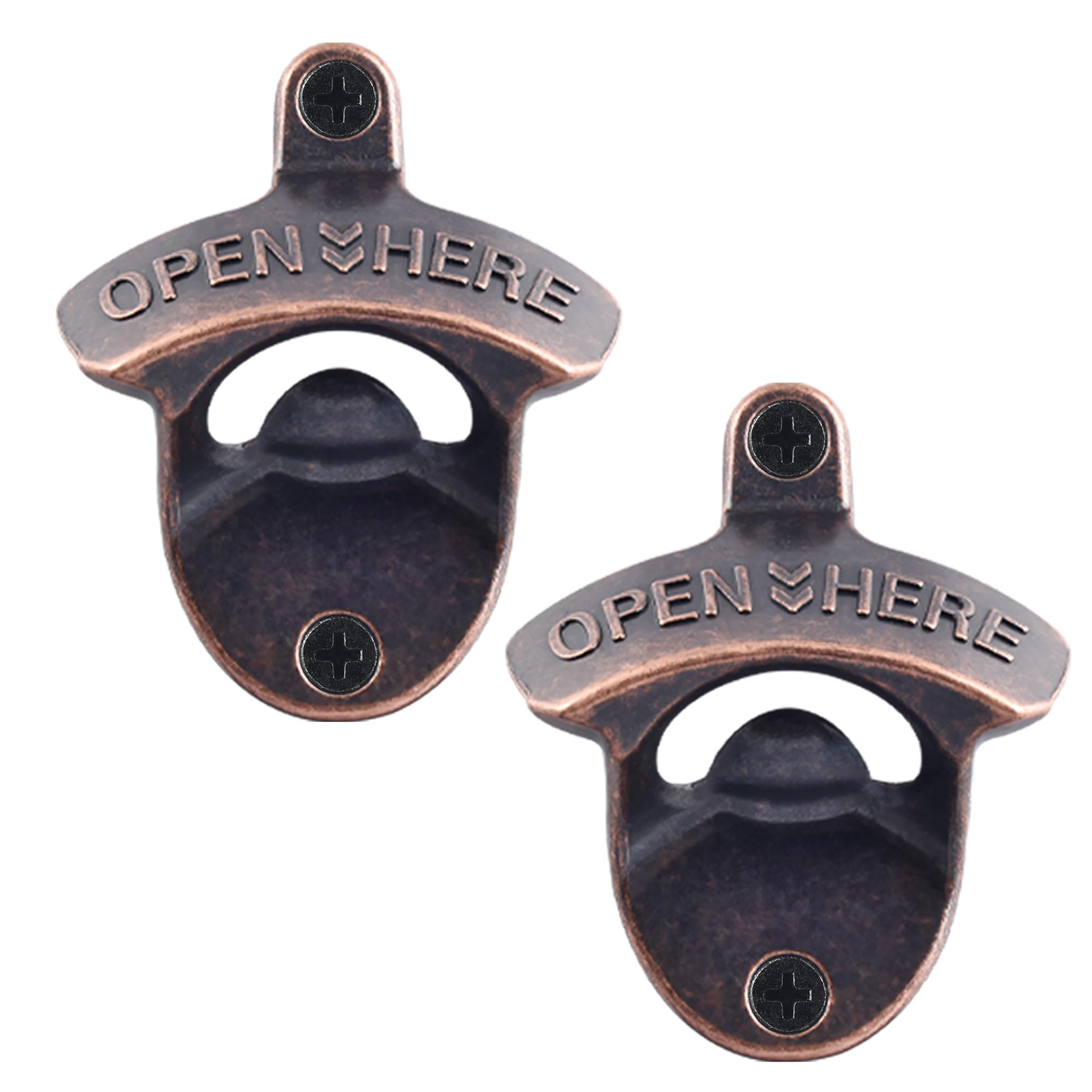 HAIICEN Vintage Copper Bottle Cap Opener Wall Mount, Retro Beer Bottle Opener with Screws for Homes Kitchen (Pack of 2)