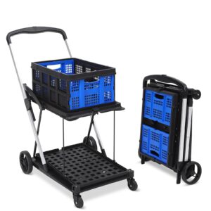 garvee collapsible carts, mobile folding trolley, shopping cart with storage crate, platform truck