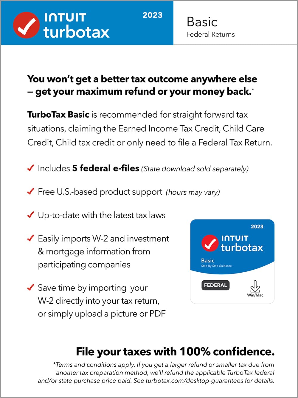 TurboTax Basic 2023 Tax Software, Federal Tax Return [PC/Mac Download]