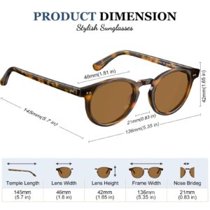 AVAWAY Small Face Round Sunglasses for Womens Polarized Acetate Frame Brown UV Protection Classic Key Hole Category 3 Sun Shades Sunnies