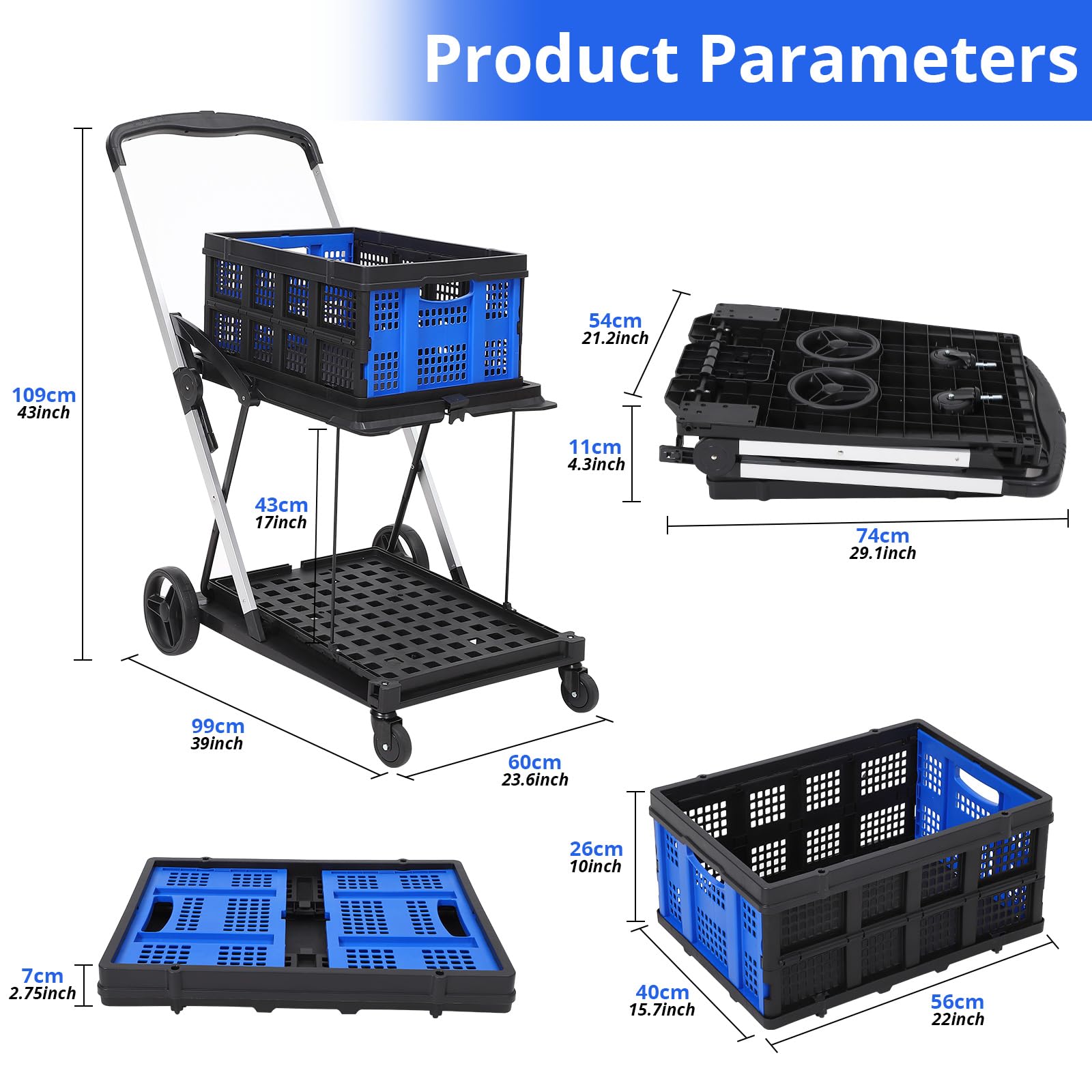 Garvee Collapsible carts, Mobile Folding Trolley, Shopping cart with Storage Crate, Platform Truck