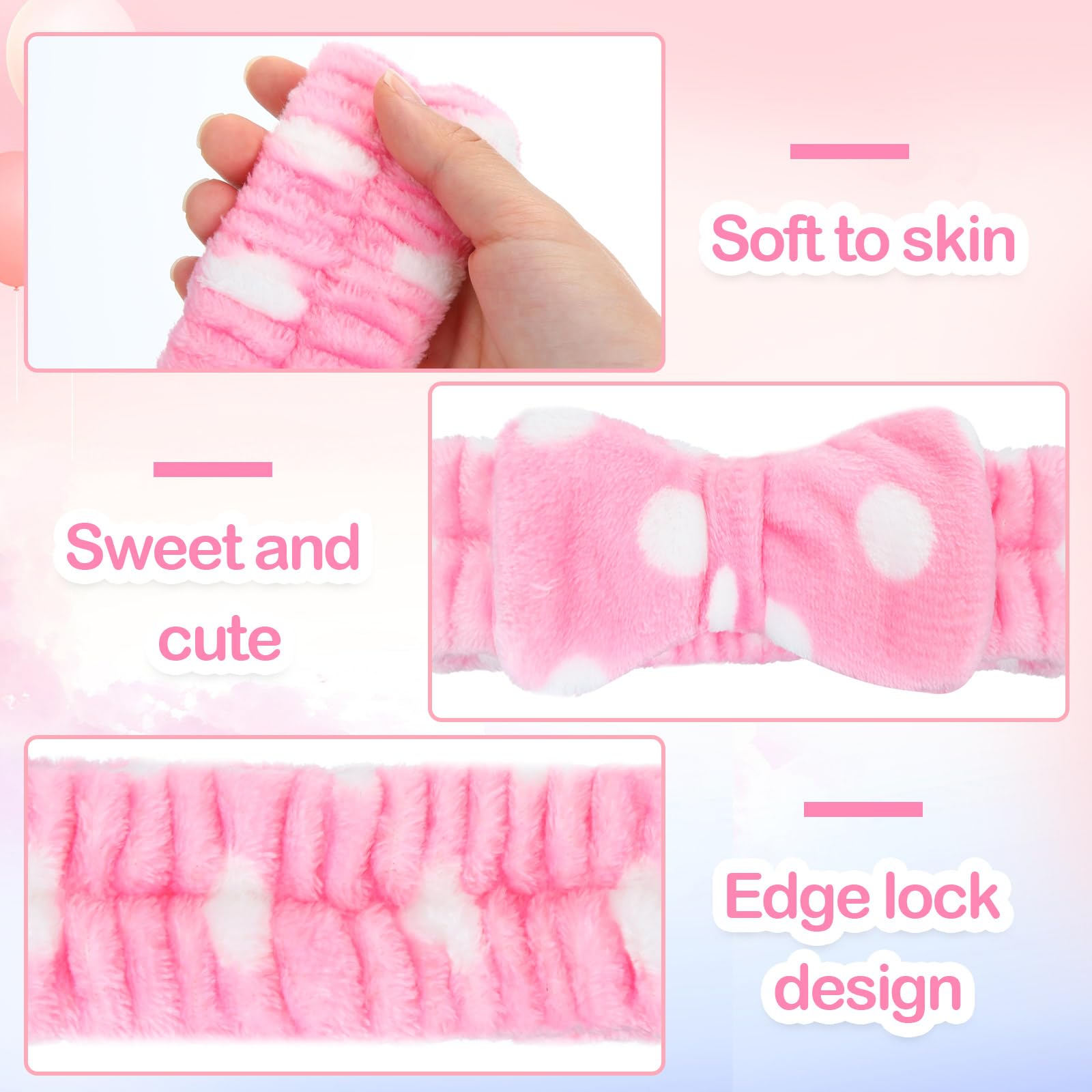 Riceshoot 25 Pcs Pink Spa Headband Bulk Bow Hair Band for Washing Face Soft Coral Fleece Skincare Headbands Elastic Bowknot Hair Band Hairlace Shower Head Wraps Gifts for Women