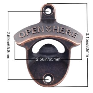 HAIICEN Vintage Copper Bottle Cap Opener Wall Mount, Retro Beer Bottle Opener with Screws for Homes Kitchen (Pack of 2)