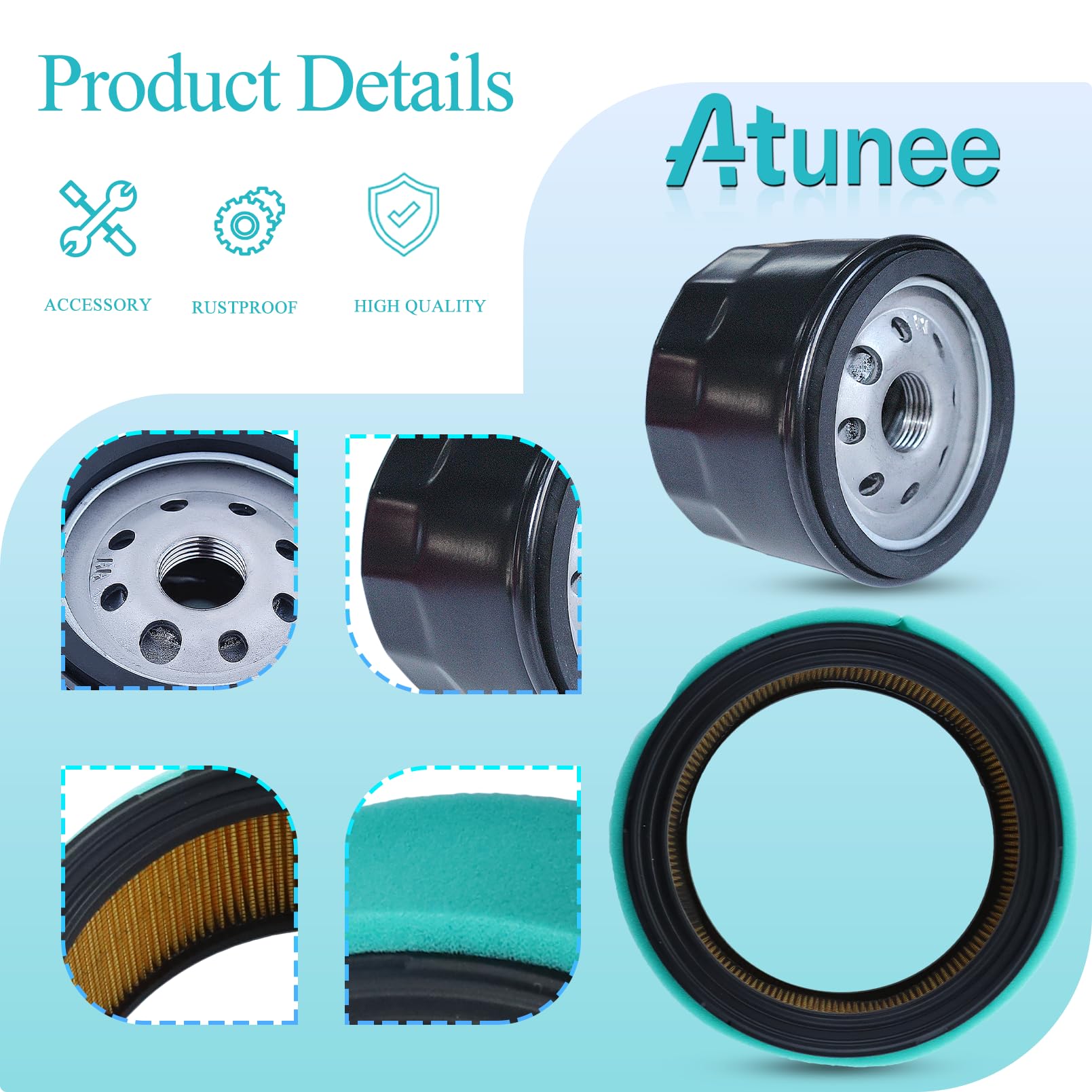 Atunee 24-083-03-S Air Filter + 52 050 02-S Oil Filter for Kohler CH18-CH25 CV18-CV25 CH730-CH740 CV675-CV740 Engine Parts with Fuel Filter Spark Plug