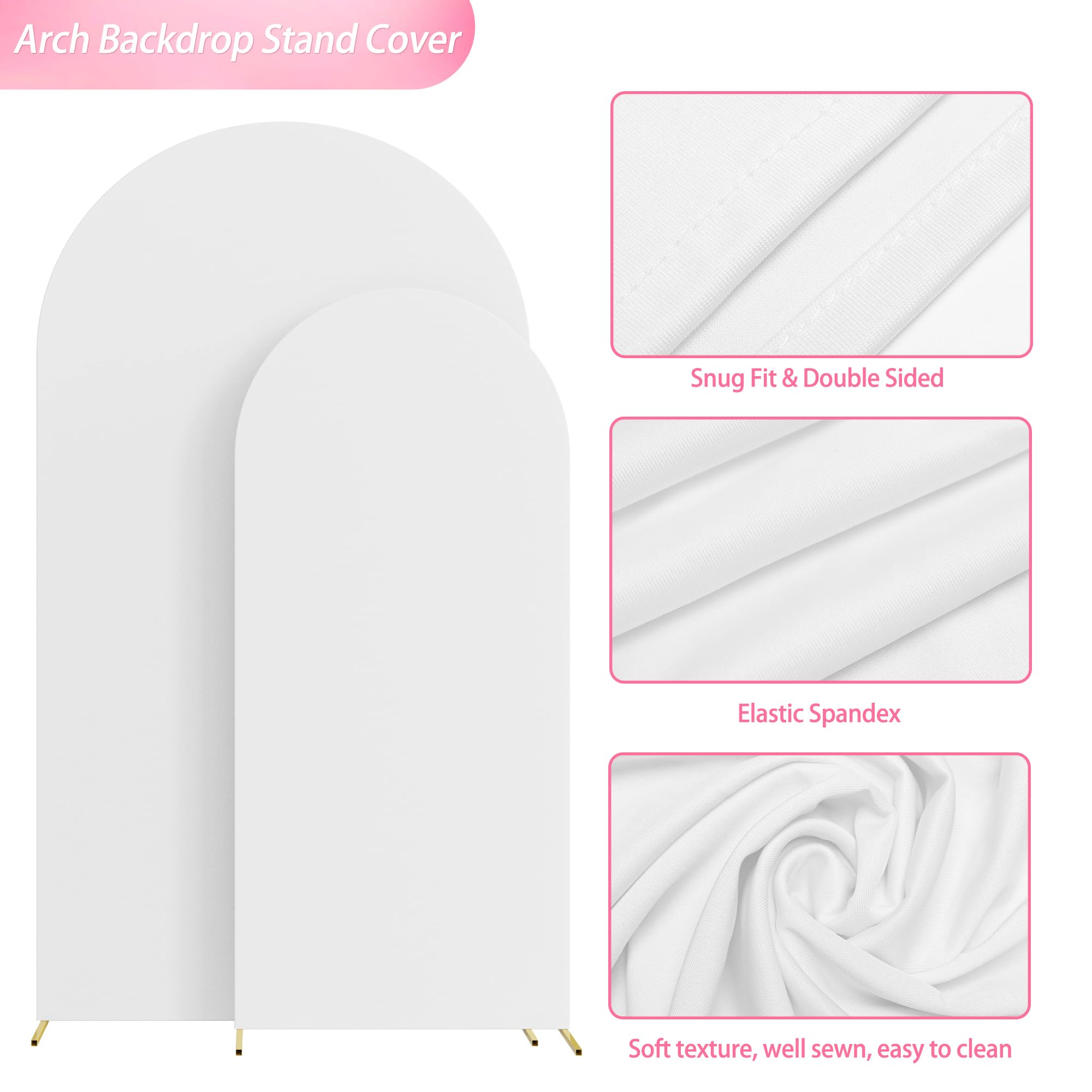 Wokceer Wedding Arch Cover 7.2FT, 6FT Spandex Fitted Wedding Arch Stand Covers 2 Set Round Top Chiara Arch Backdrop Stands Cover for Birthday Party Ceremony Banquet Decoration White