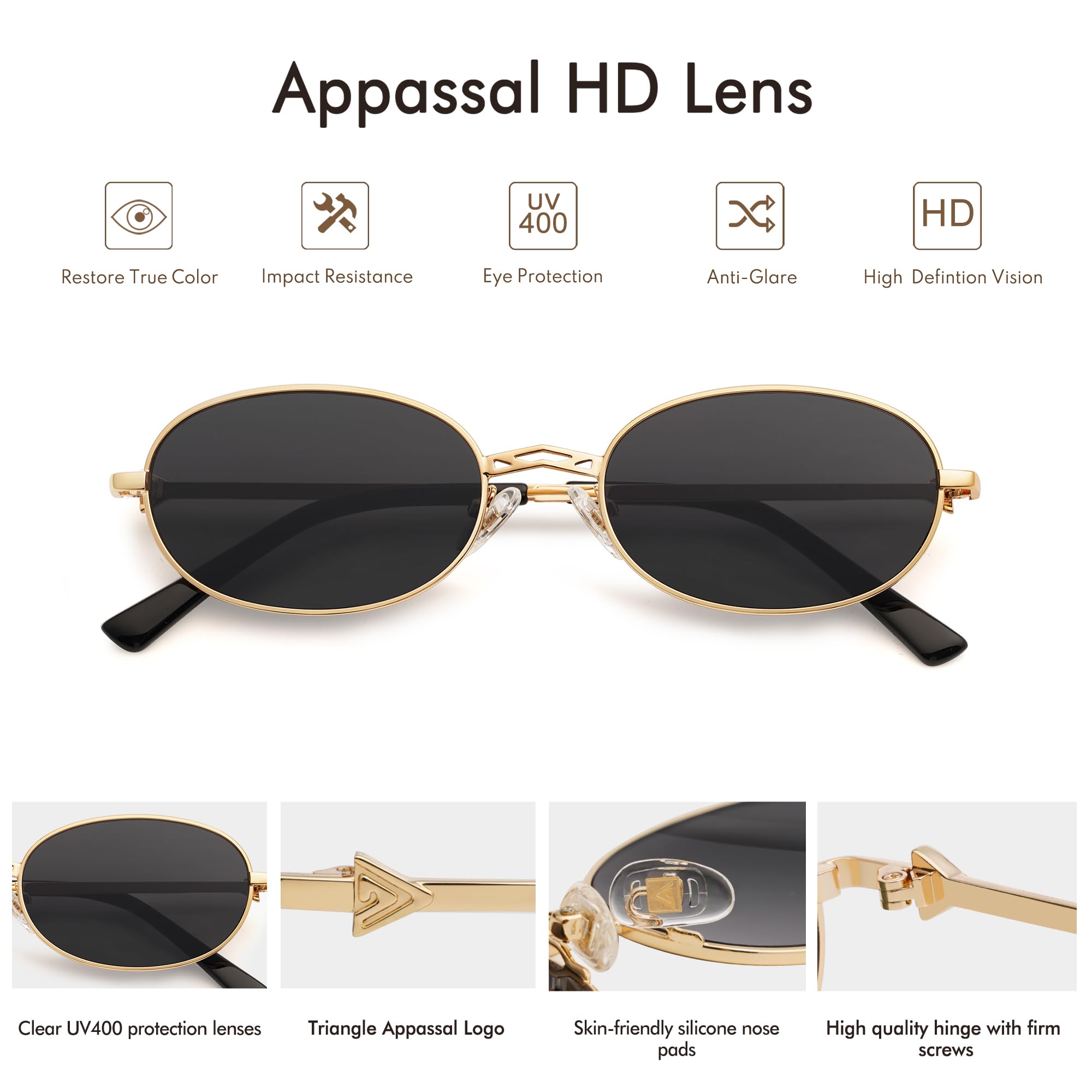 Appassal Retro Oval Sunglasses for Women Men Trendy Designer 90s Sun Glasses Classic Shades AP3662 Gold/Grey