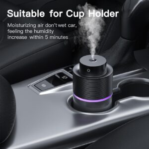 Car Humidifier With Colorful LED Night Light,USB Plug-in 300ml Cool Mist Humidifiers for Bedroom/Office/Desktop/Travel,Super Quiet Portable Mini Humidifier for Home,2 Mist Modes(Grey)