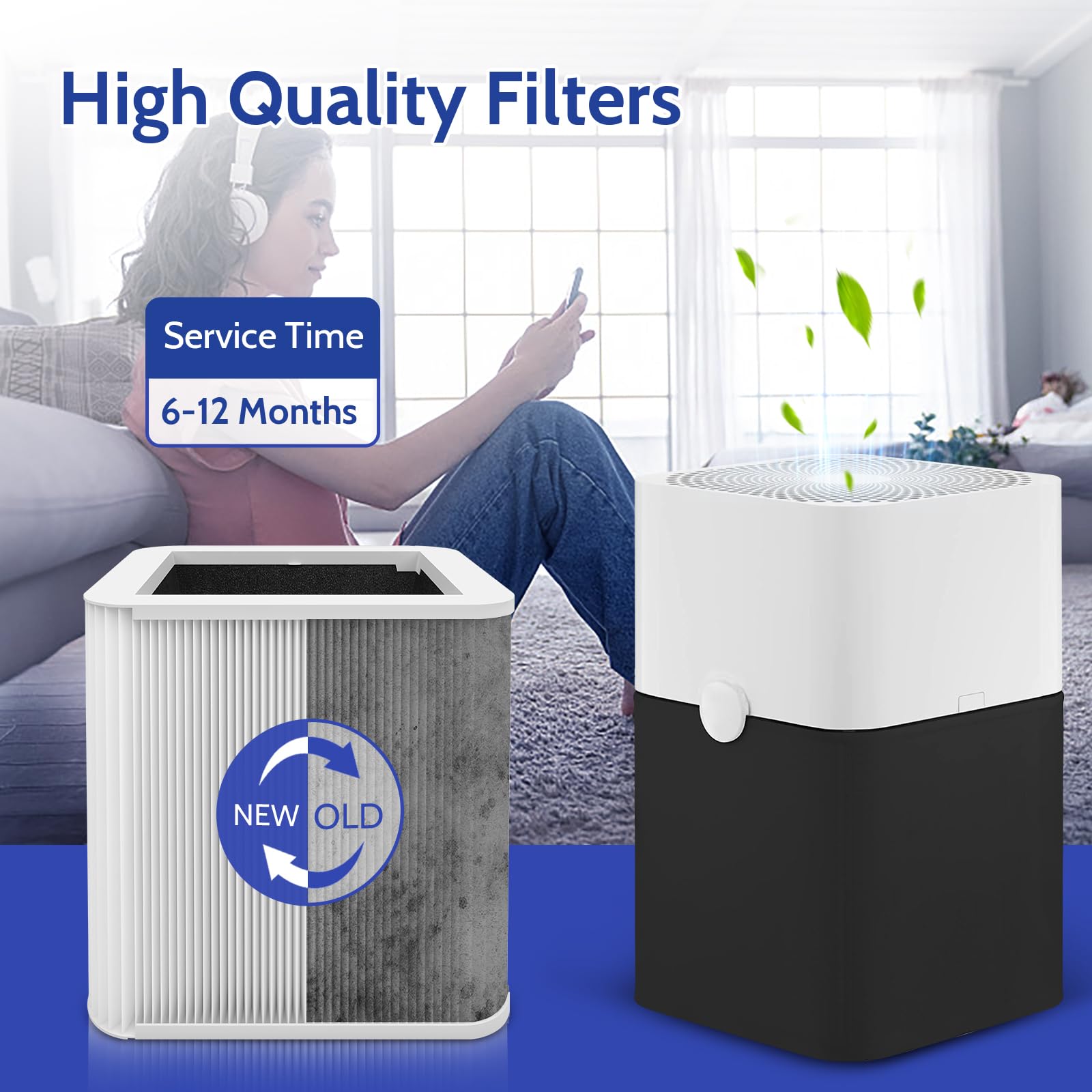 XBGG 2 Pack Blue Pure 211 Filter Compatible with Blue Pure 211 Replacement Filter, H13 True HEPA for Blue Air Filter Replacement 211 with Activated Carbon Filter