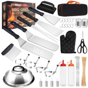 142pcs griddle accessories kit, bbq grill tools, flat top grill accessories kit for camping, barbecue outdoor indoor grill set, timdam portable grill utensils with spatulas, scraper, skewers