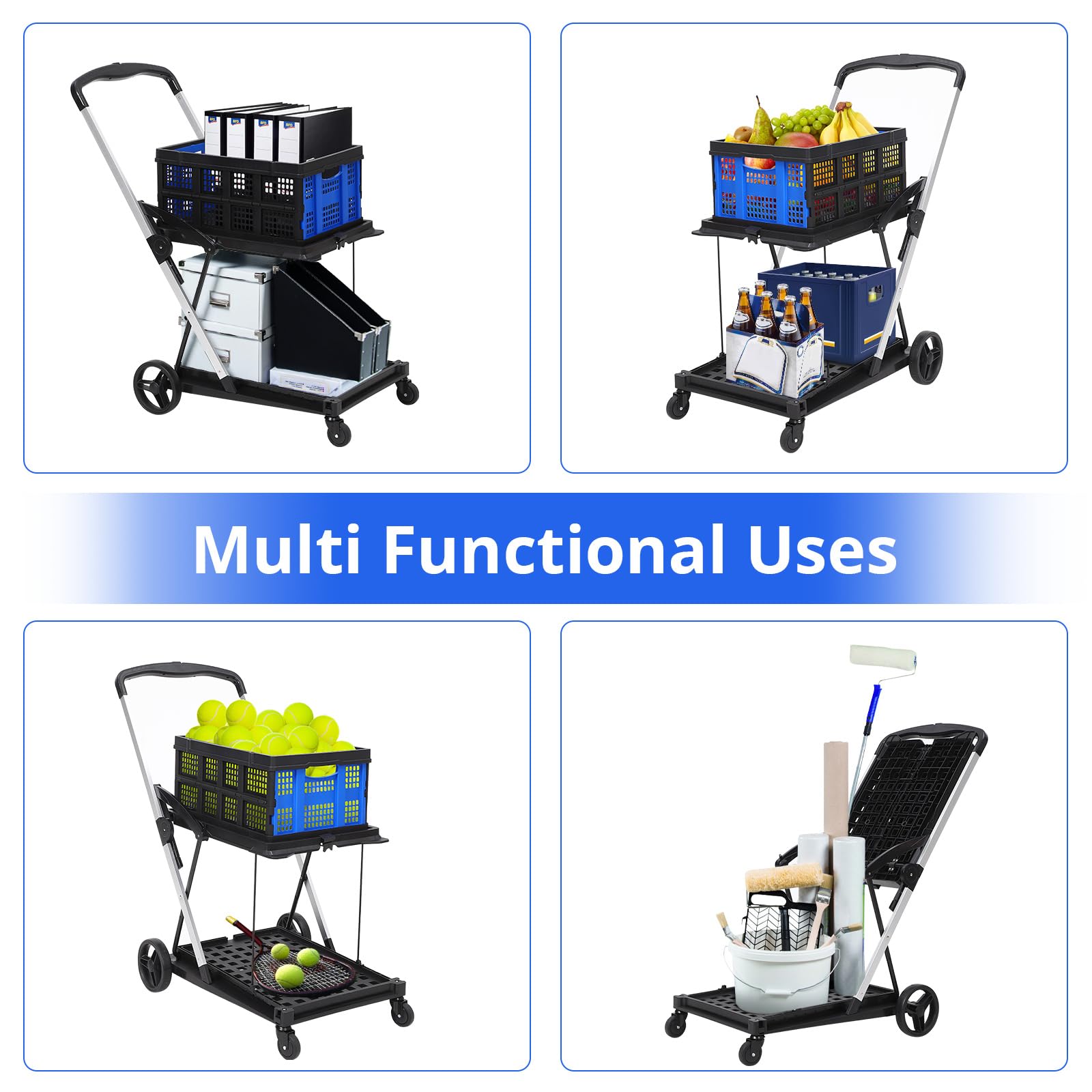 Garvee Collapsible carts, Mobile Folding Trolley, Shopping cart with Storage Crate, Platform Truck